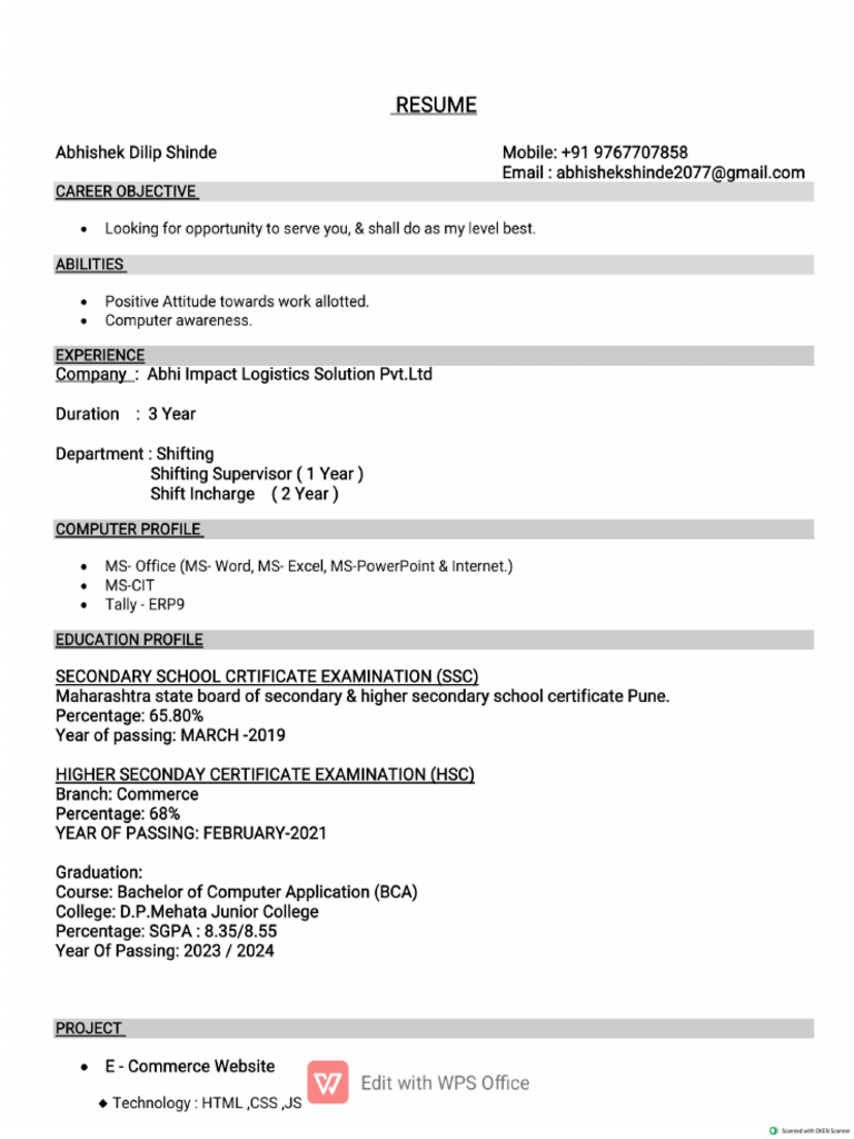 Abhishek Shinde New CV | PDF
