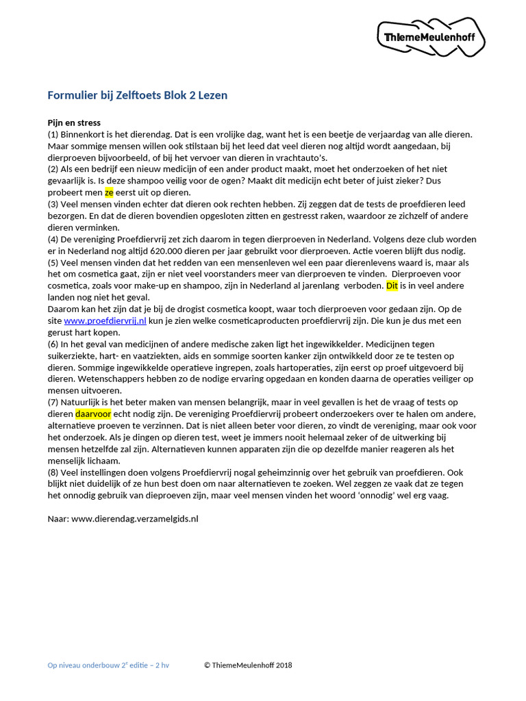 Formulier Zelftoets Lezen 2hv | PDF