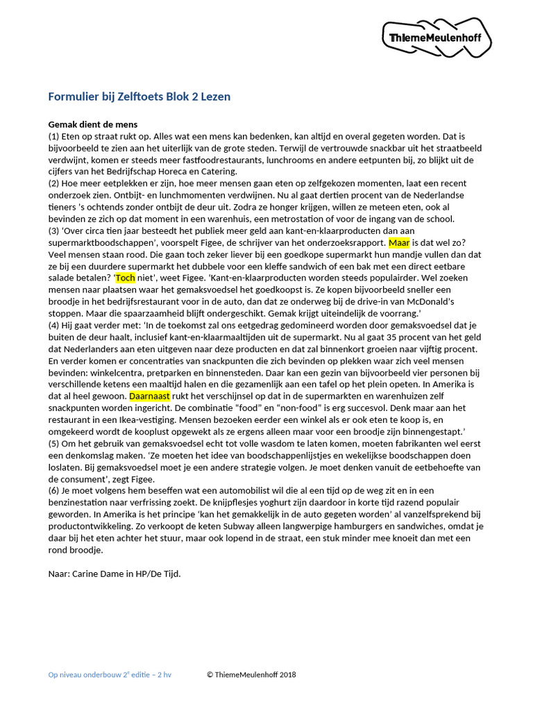 Formulier Zelftoets Blok-3 Lezen 2hv | PDF