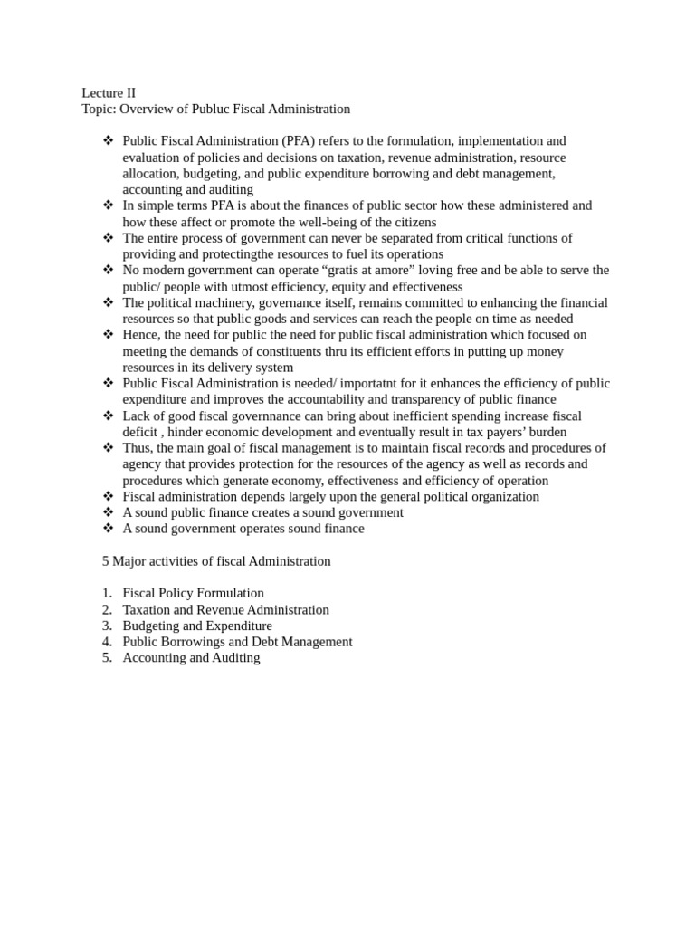 Lecture II in Public Fiscal Administration | PDF