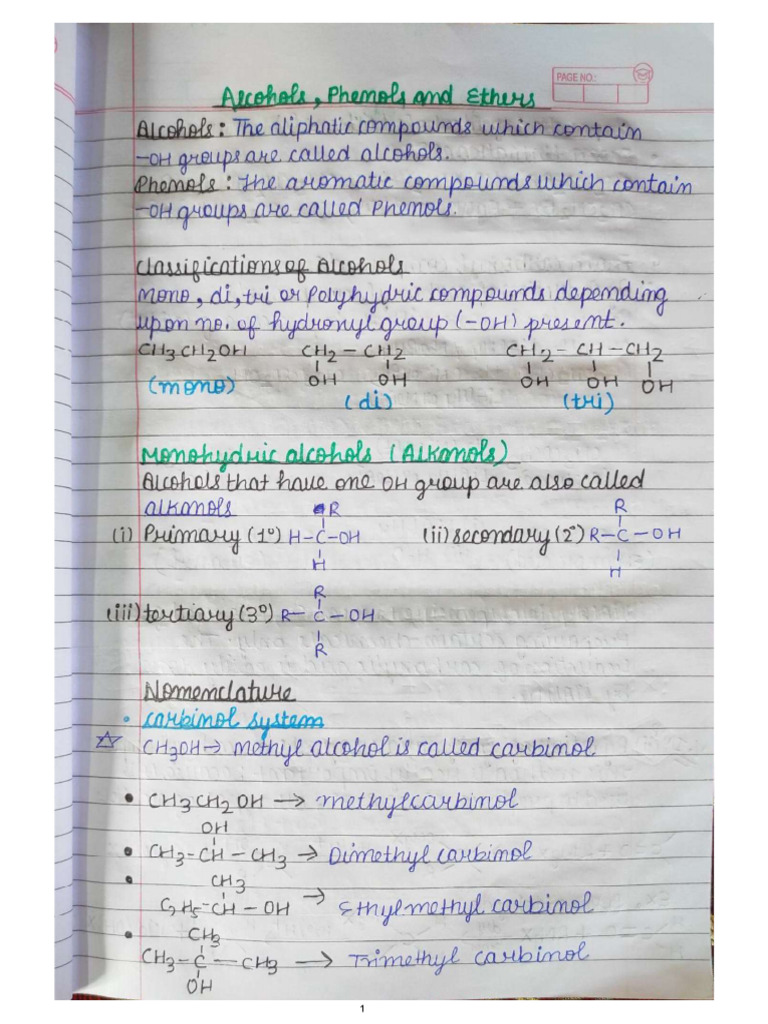 ALCOHOLS PHENOLS AND ETHER NOTES | PDF