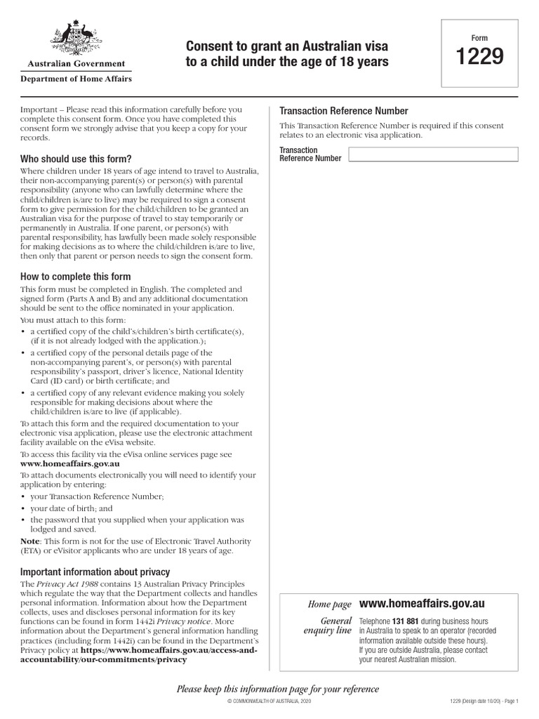 Under 18-Form 1229 (Sample) | PDF