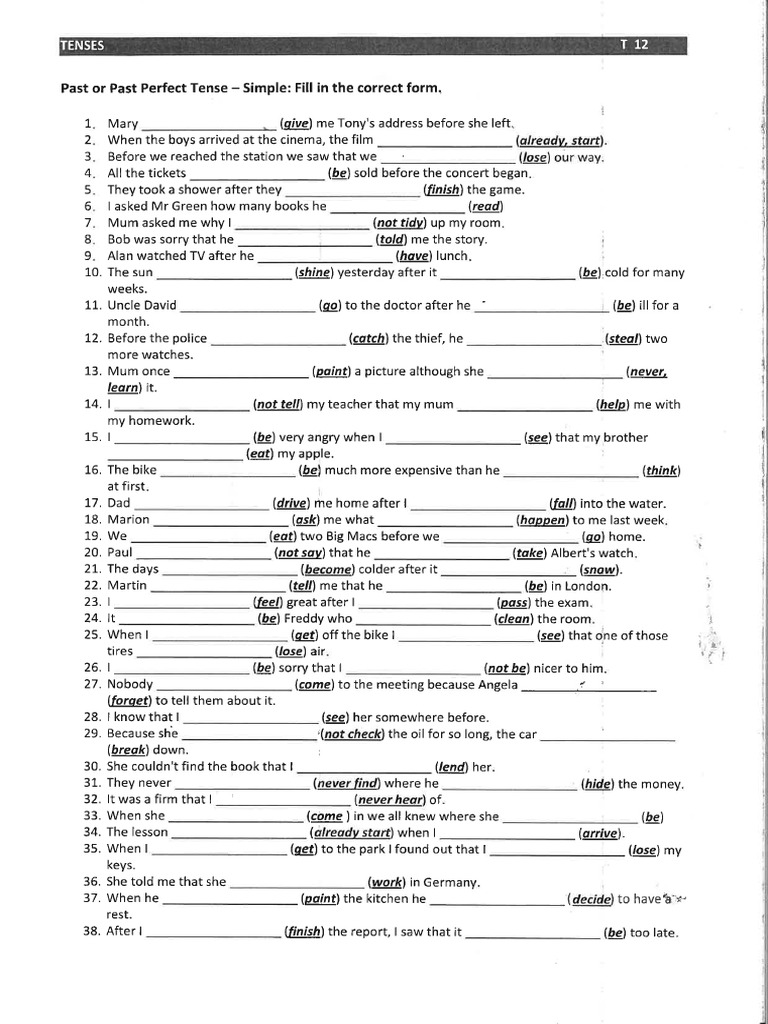 Past Simple N Past Perfect EX With Blanks | PDF