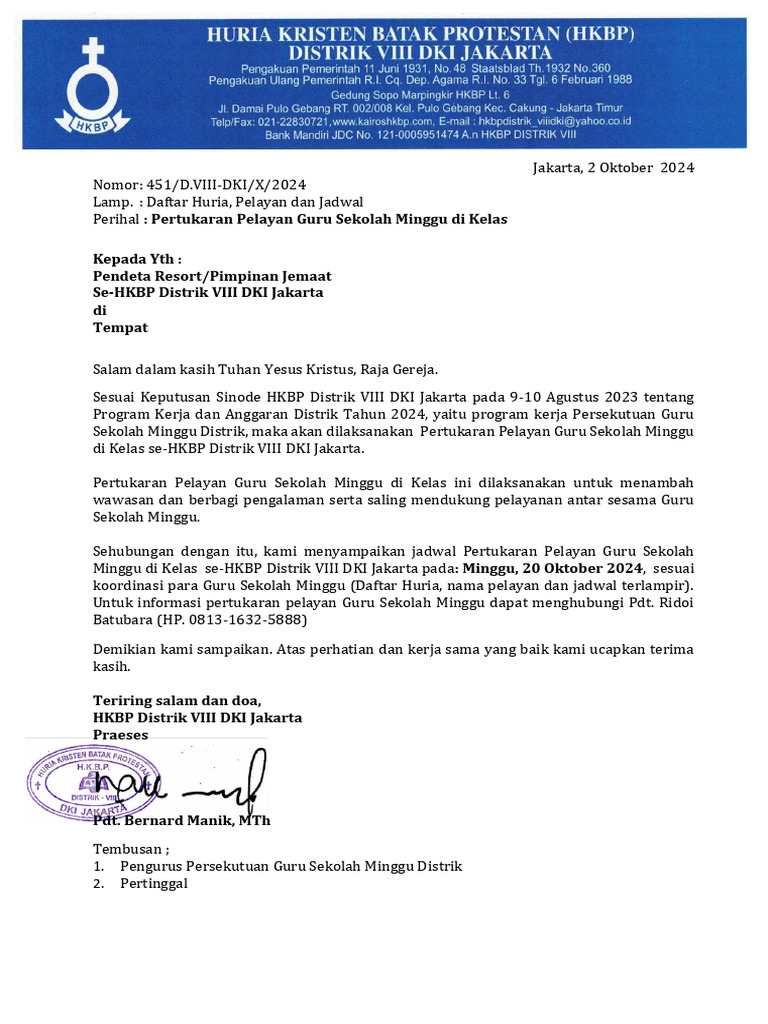 Surat 451 Pertukaran Pelayan Firman Guru Sekolah M - 241004 - 083136 | PDF