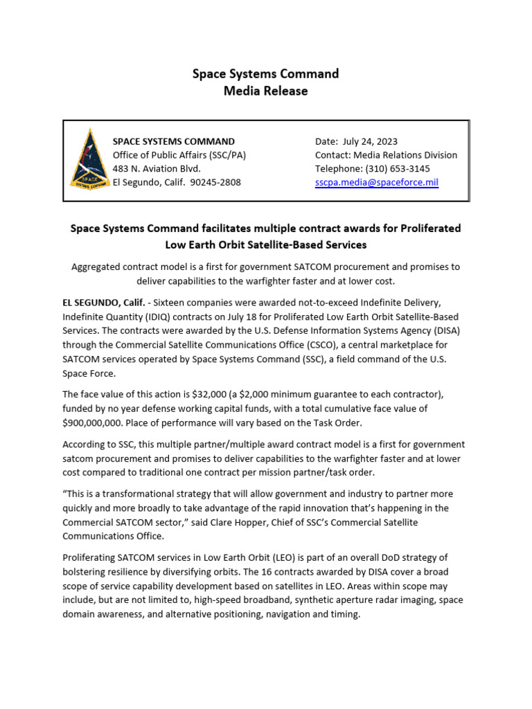 Space Systems Command Facilitates Multiple Contract Awards For ...