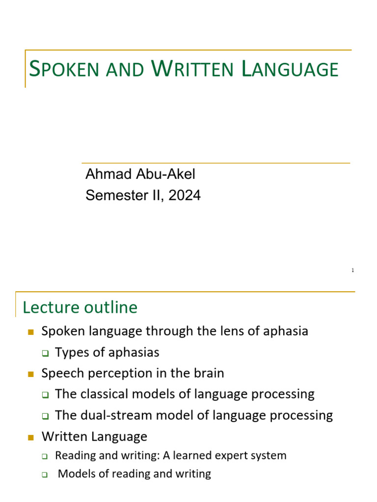 Language and Aphasia Lecture | PDF | Aphasia | Language Arts & Discipline