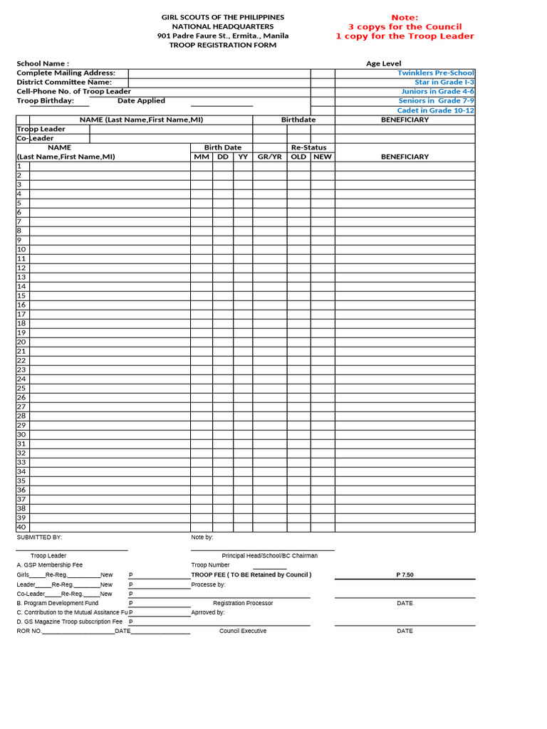 GSP Registration Form | PDF