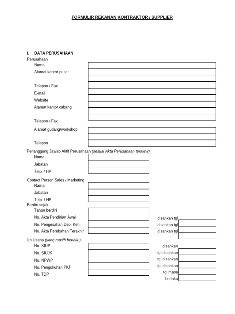 Contoh Formulir Rekanan | PDF