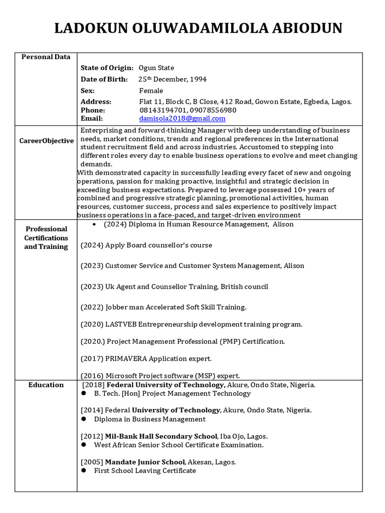Abiodun Ladokun D CV | PDF