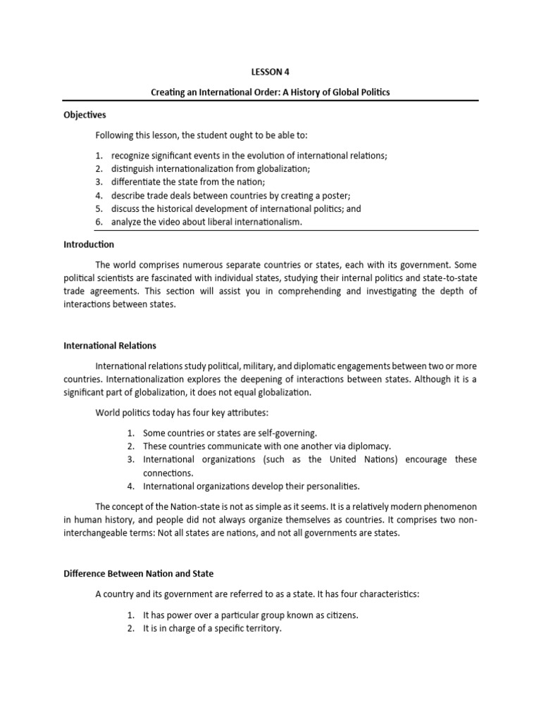 Lesson 4 - Creating an International Order | PDF