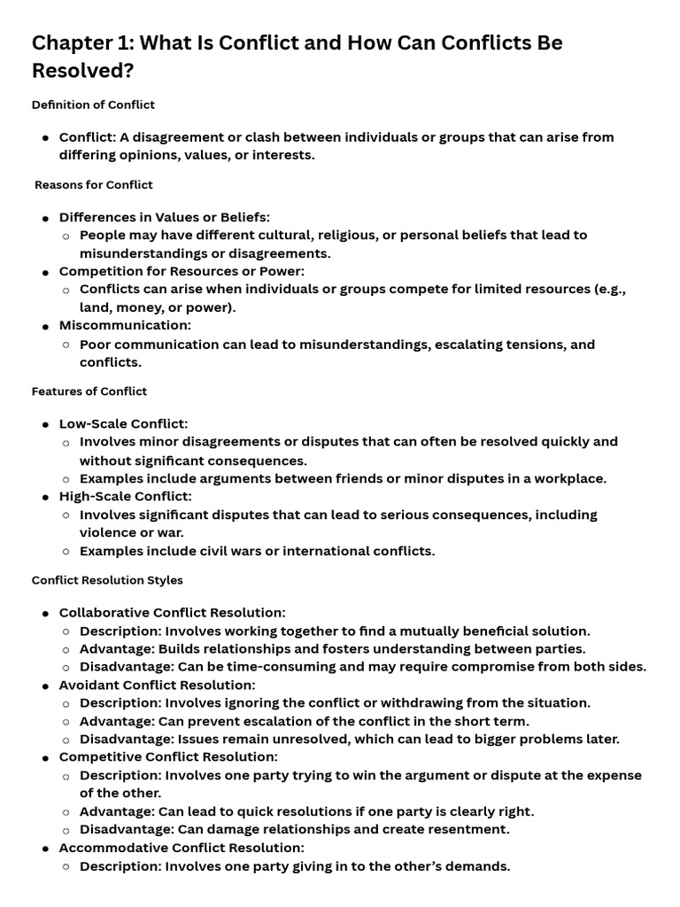 Chapter 1 What Is Conflict and How Can Conflicts Be Resolved PDF | PDF