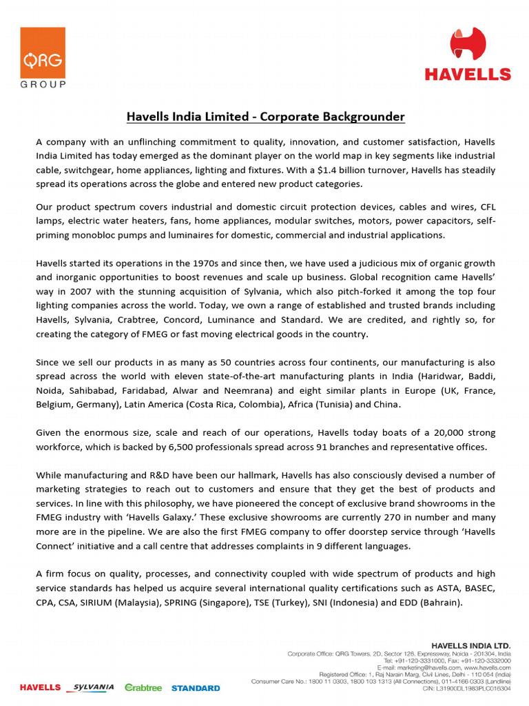 Havells India Profile | PDF