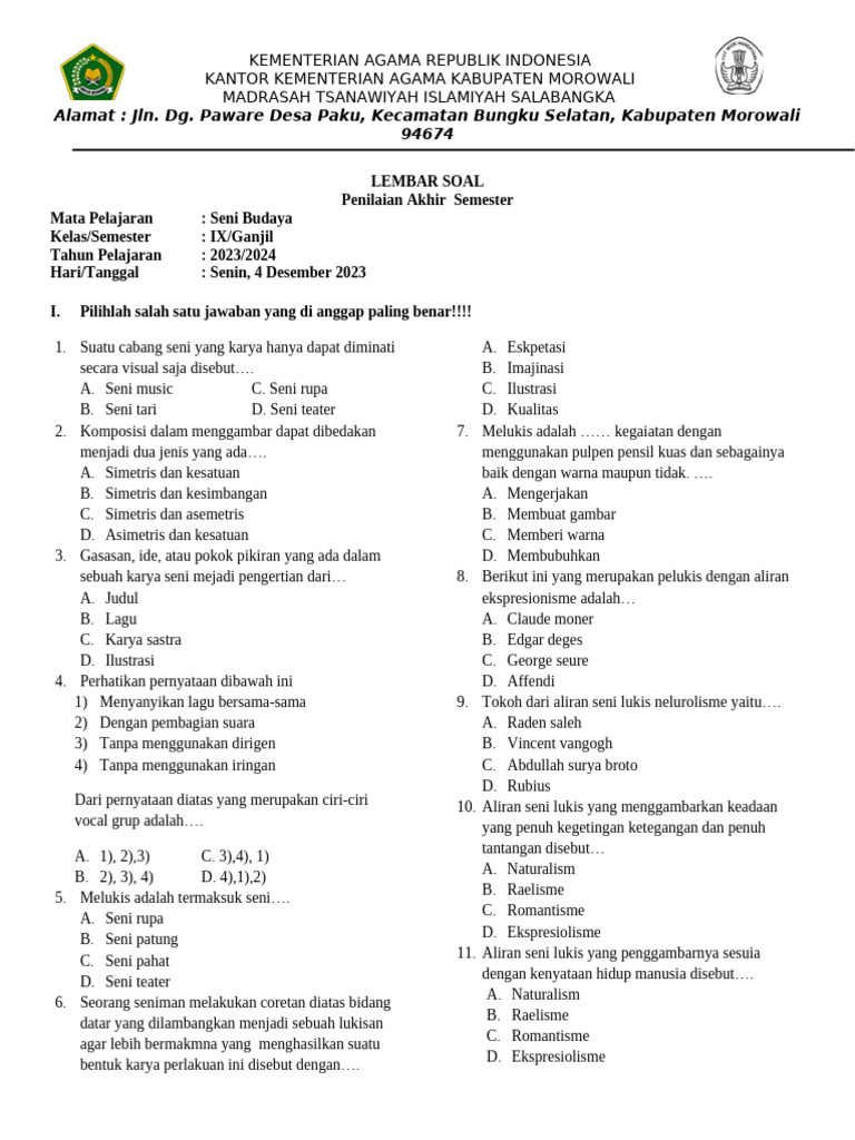 Lembar Soal SB Kls 9 | PDF