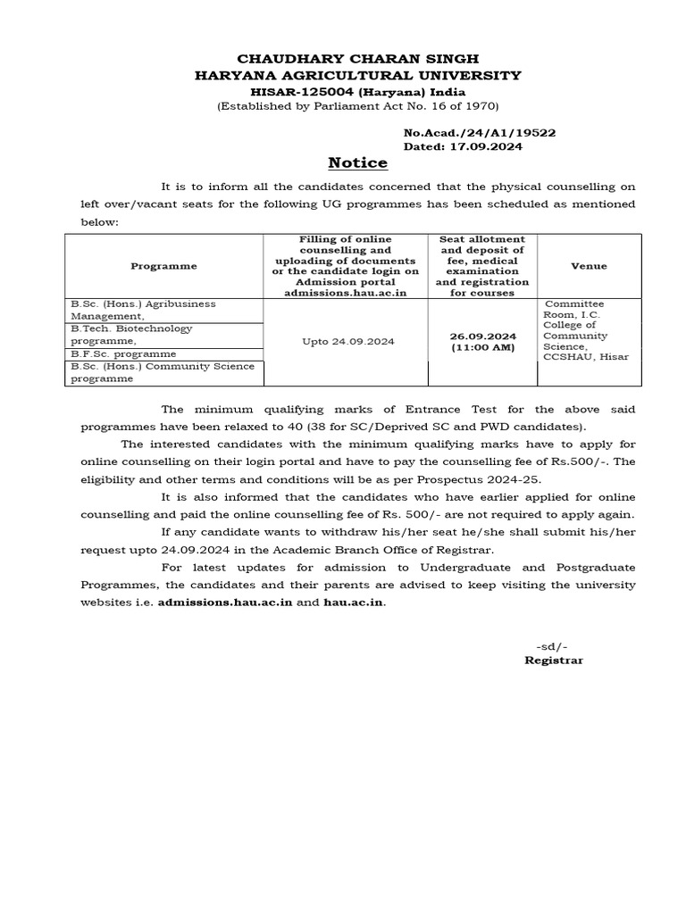 UG Physical Counselling Notice | PDF | Educational Stages