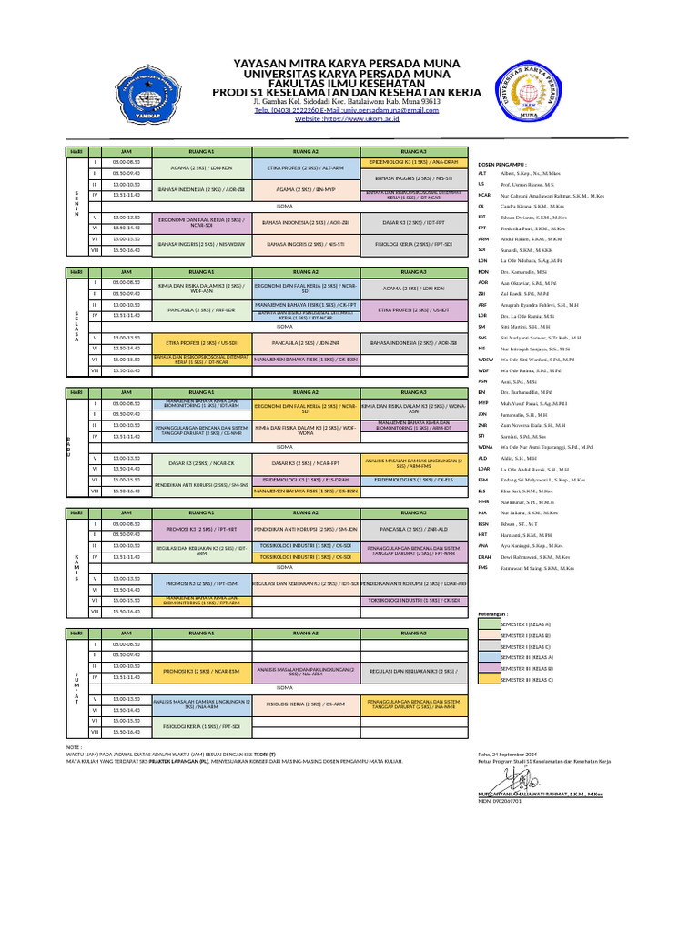 Jadwal Perkuliahan Prodi k3 Sem. I Dan III Ganjil-Fix-1 | PDF