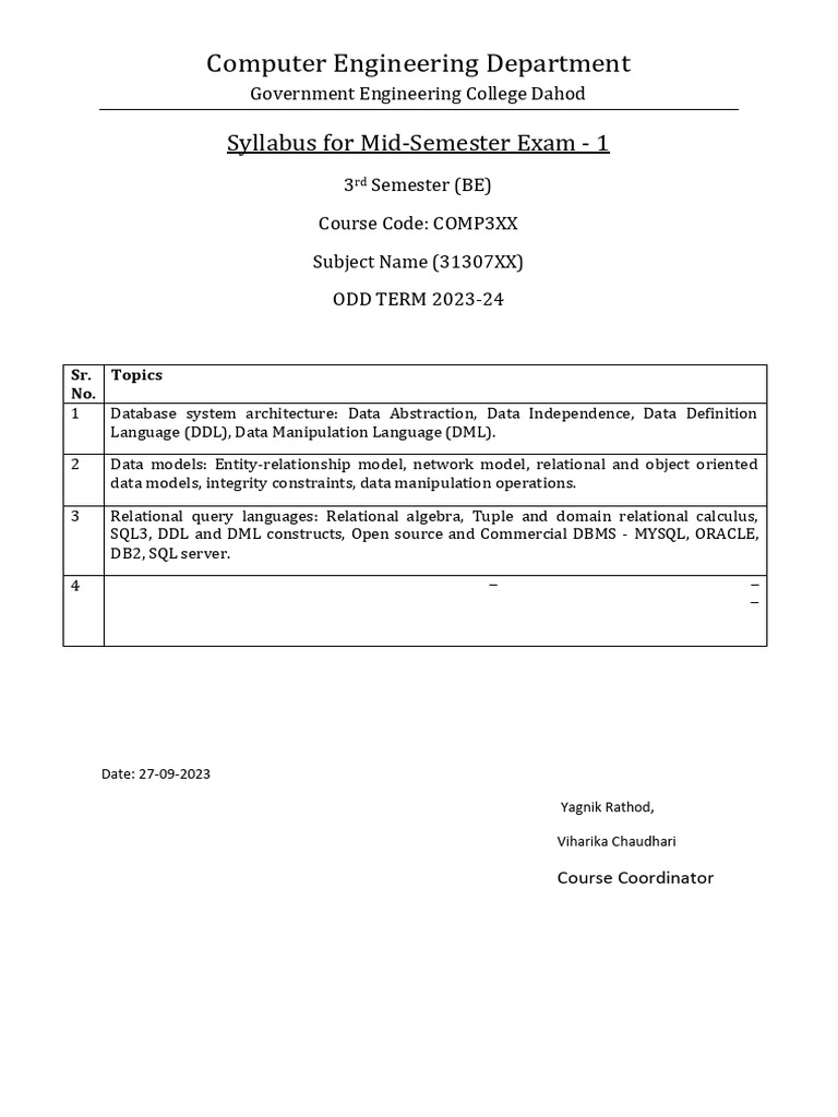 DBMS Mid Sem Syllabus | PDF