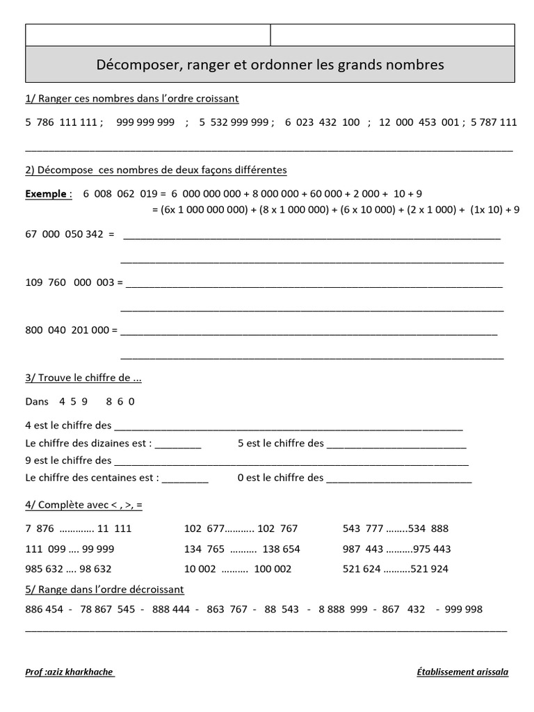 Copie de Décomposer-Ranger-Et-Ordonner-Les-Grands-Nombres - Cm2 - Exercices-Corrigés ...