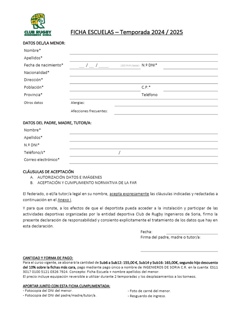 Formulario Ficha Escuelas 2024-25 | PDF