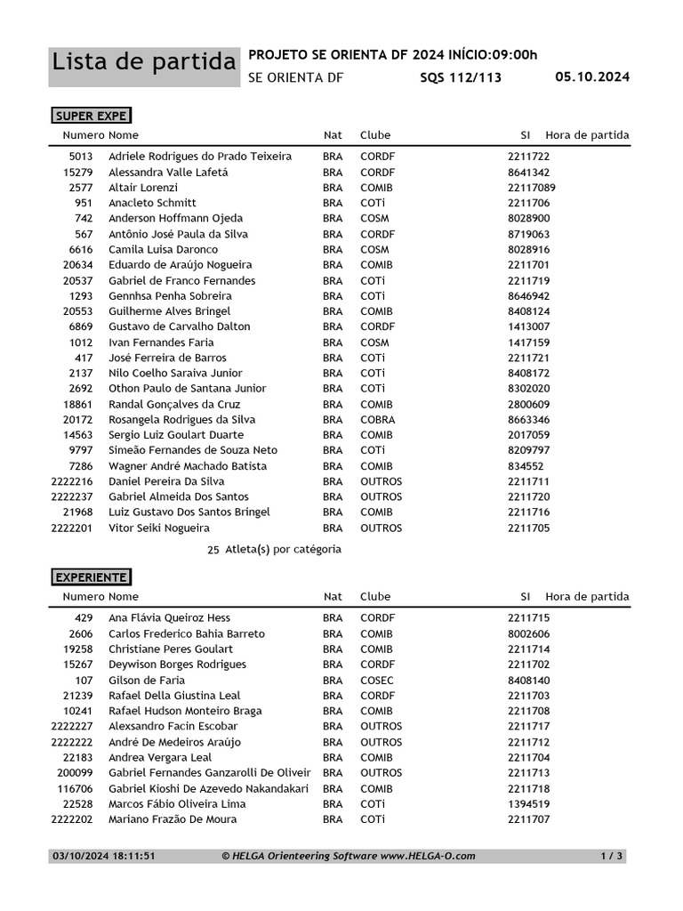 Lista de Partida SODF - 9º Treino | PDF