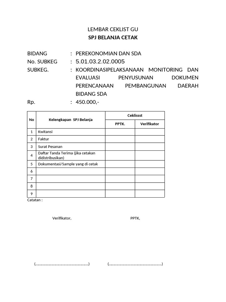 Lembar Ceklist Gu Monev p5d | PDF
