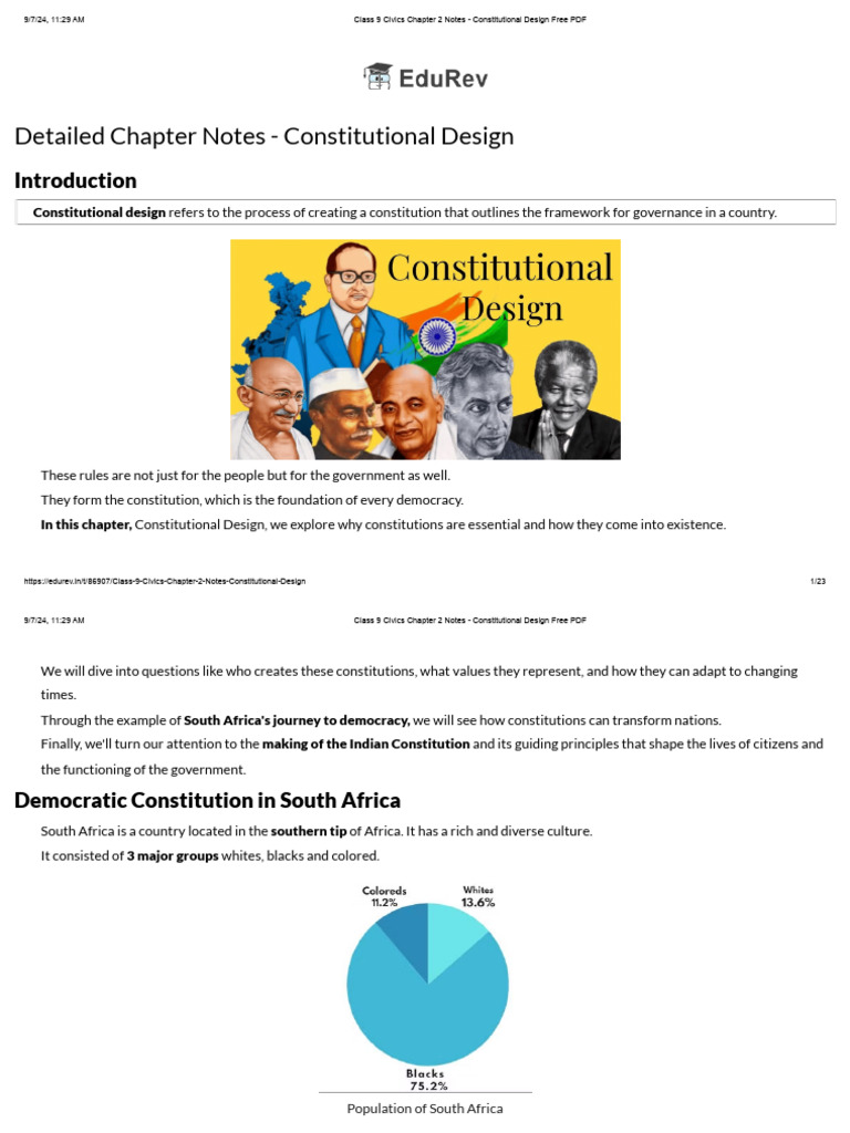 Class 9 Civics Chapter 2 Notes - Constitutional Design Free PDF | PDF