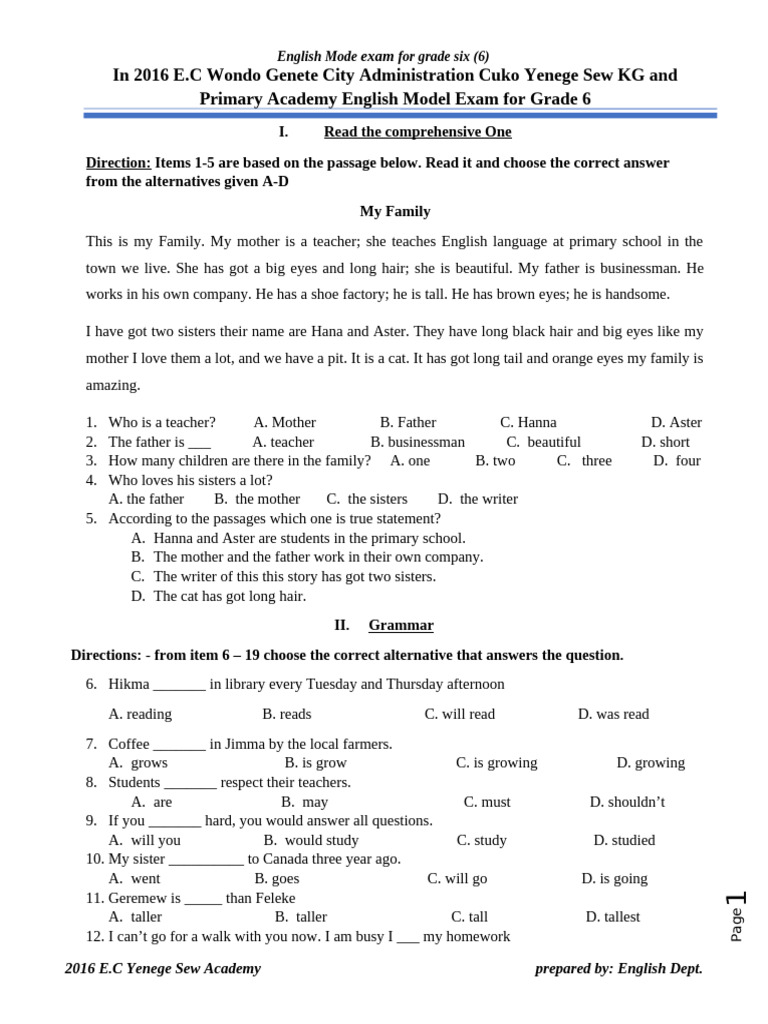 English Model Exam1 | PDF