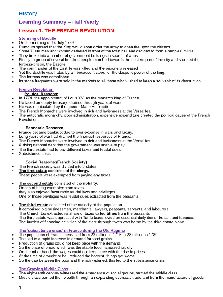 History Half Yearly Lesson Summary | PDF
