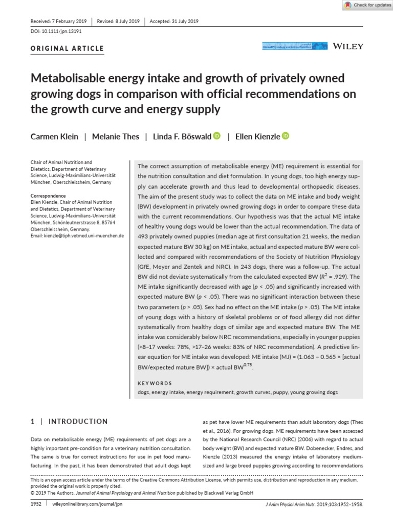 Animal Physiology Nutrition - 2019 - Klein - Metabolisable Energy ...