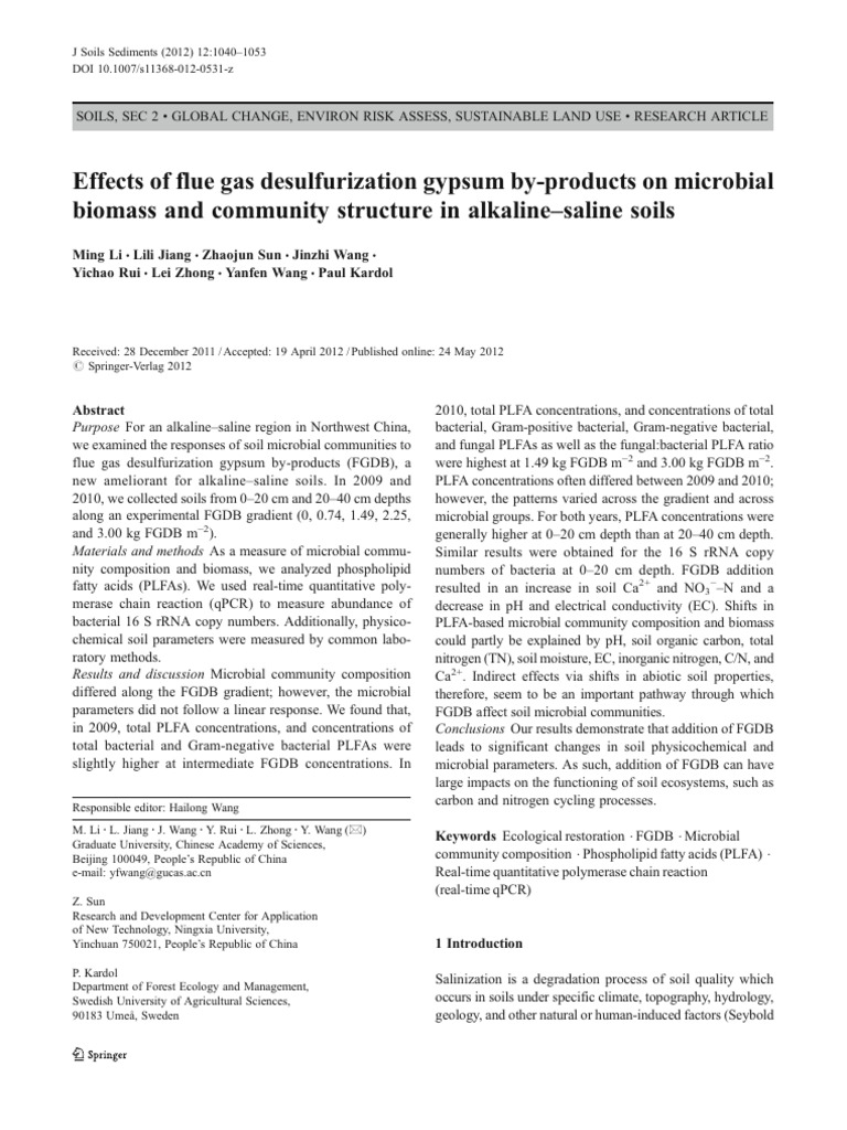 Effects of Flue Gas Desulfurization Gypsum By-Products On Microbial ...