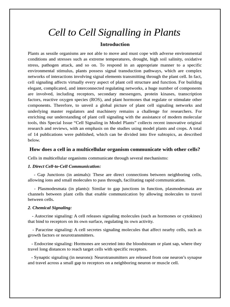 Plant Cell Communication Notes | PDF