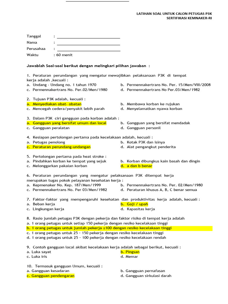 Latihan Soal Petugas P3K 2022 | PDF