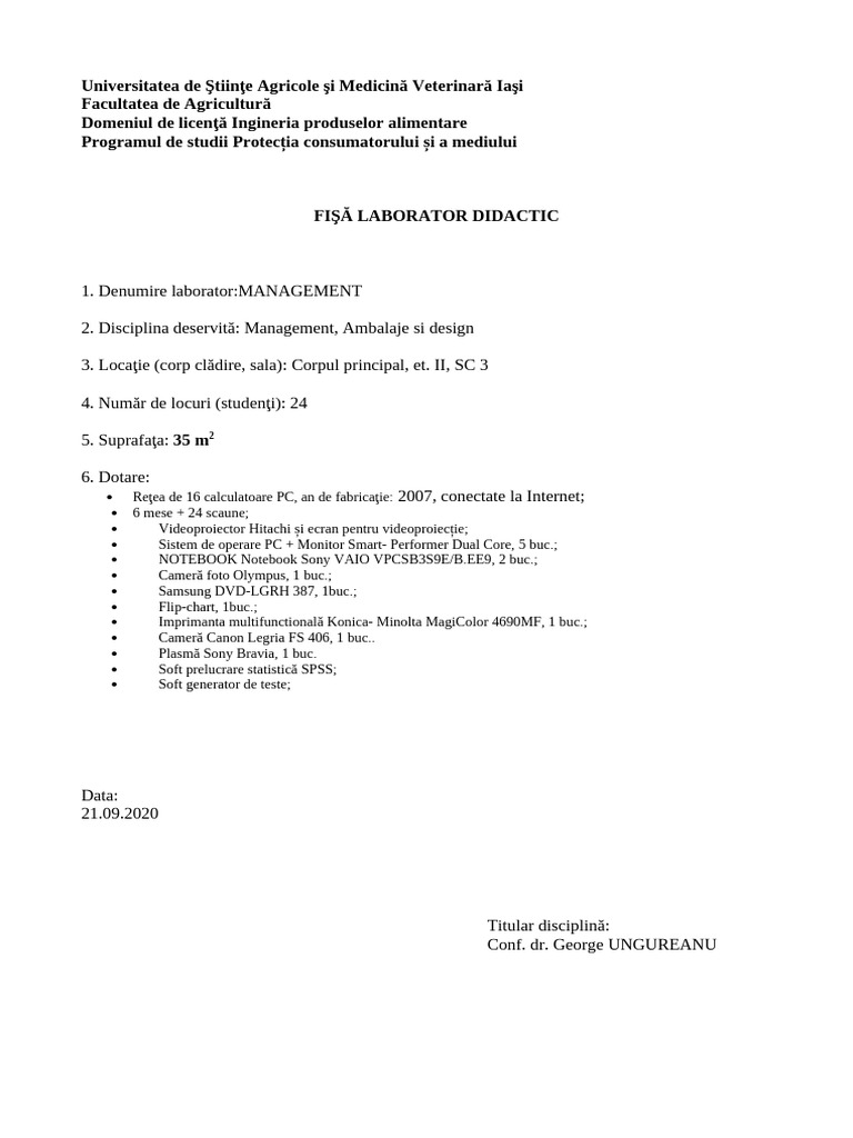 Fisa Laborator Didactic - Titlu Disciplina PCM Ungureanu sc3 | PDF