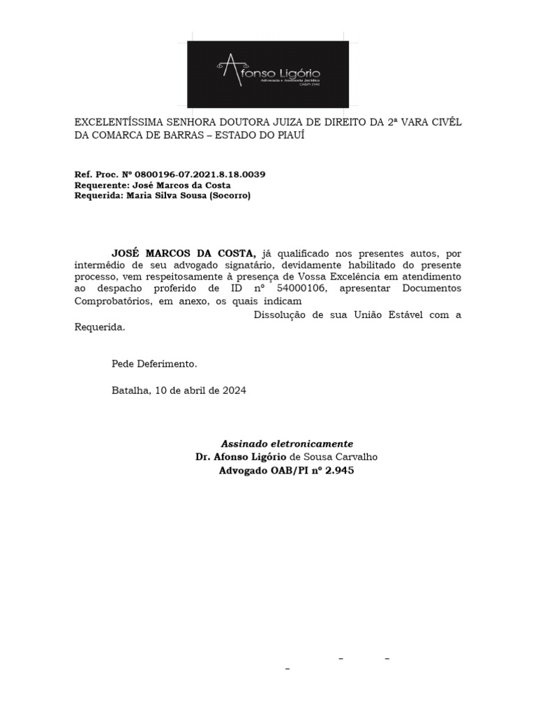 Atenendo despacho - Apresentação Documentos Comprobatórios | PDF