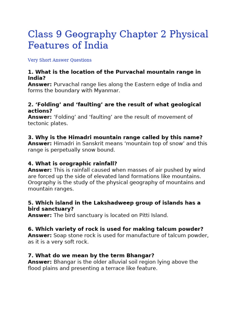 Class 9 Geography Chapter 2 Physical Features of India | PDF