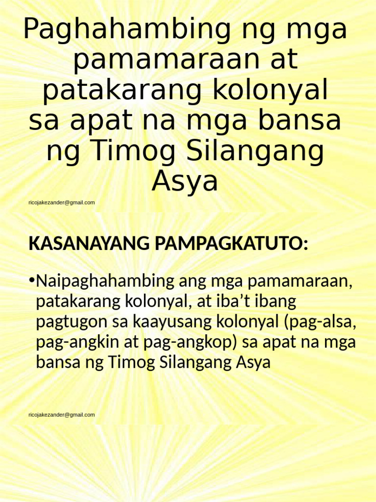 AP 7 q2 8 Naipaghahambing Ang Mga Pamamaraan Patakarang Kolonyal at Ibat Ibang Pagtugon Sa ...