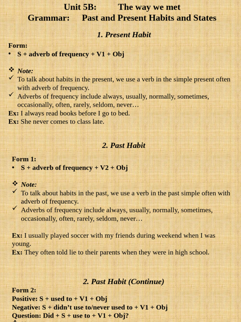 Past and Present Habits | PDF