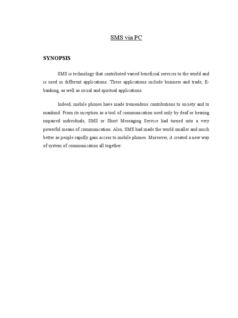 Sms Via PC: Synopsis | PDF | Short Message Service | Java (Programming Language)