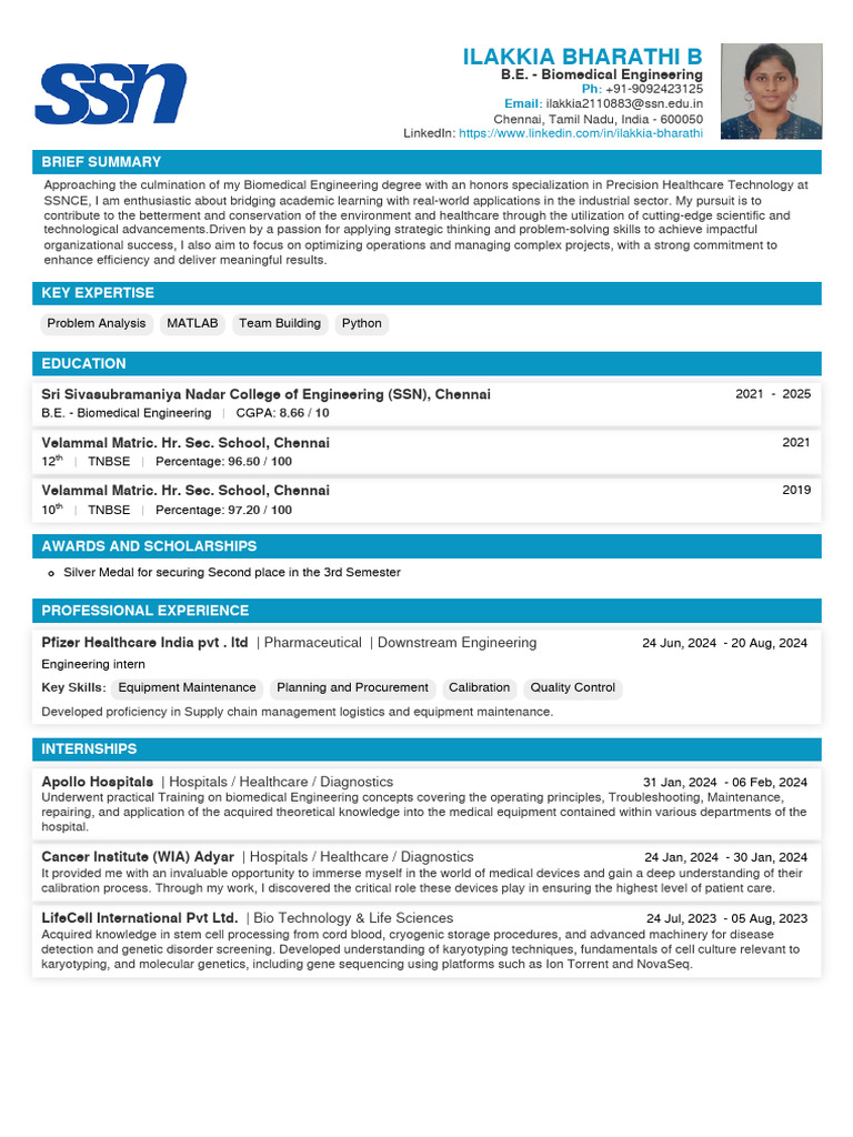 Ilakkia Bharathi Resume | PDF