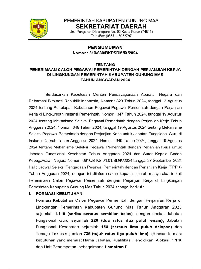 2024100119145220241001152721pengumuman Penerimaan PPPK 2024 Prioritas THK II Ds-1 | PDF