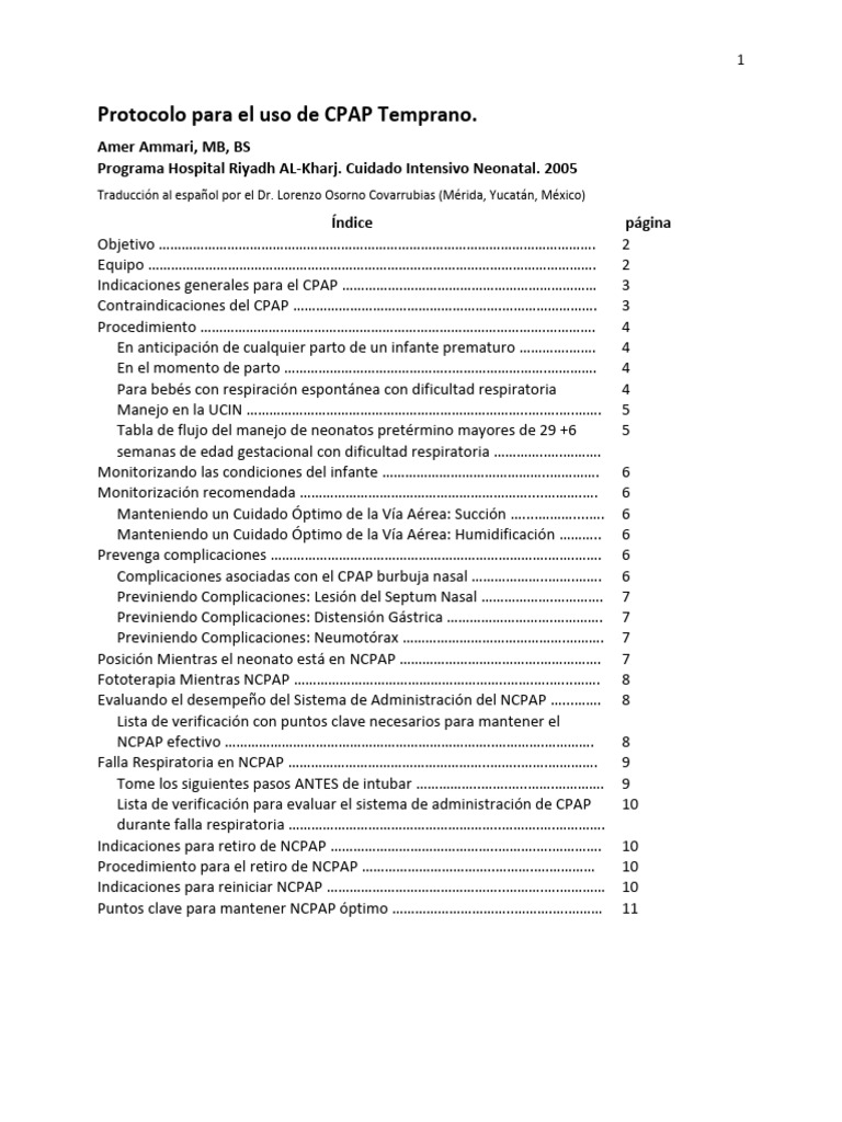 J - Protocolo Uso de CPAP Temprano Ammari | PDF