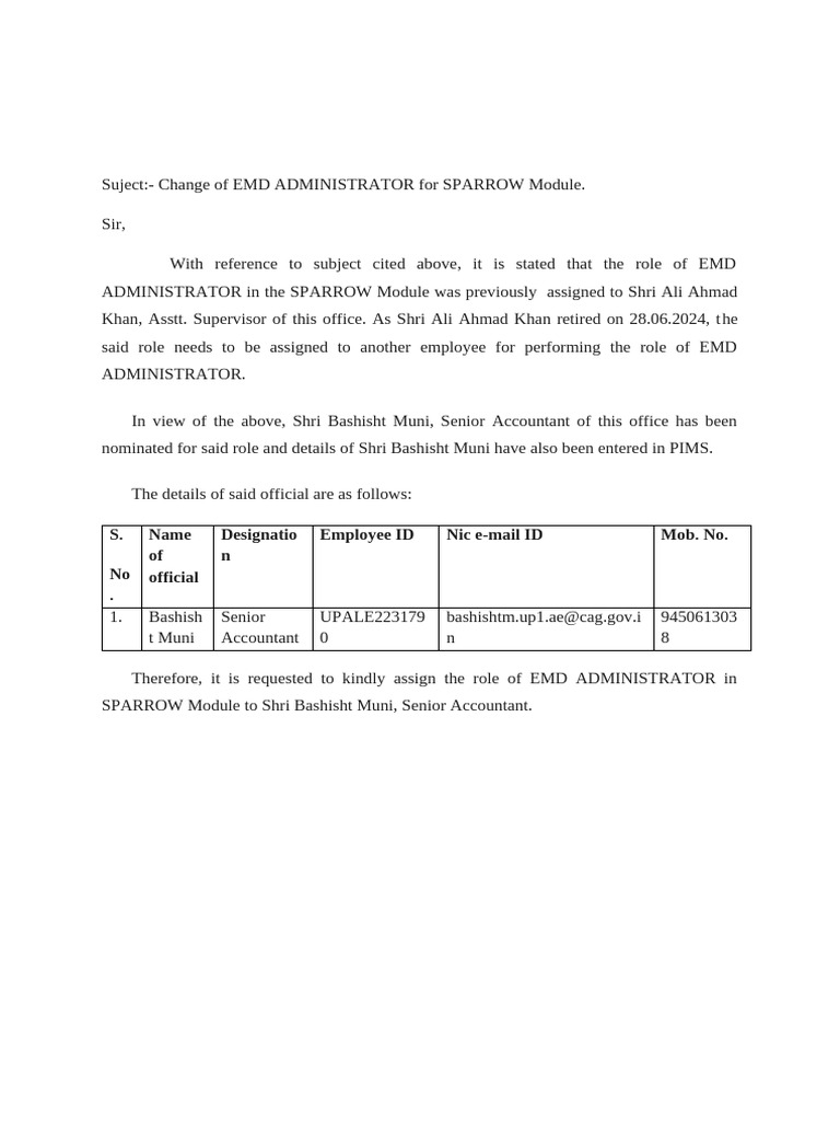 S. No - Name of Official Designatio N Employee ID Nic E-Mail ID Mob. No ...