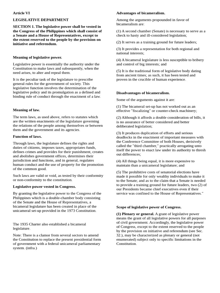 Article VI - Legislative Dept. Part 1 | PDF
