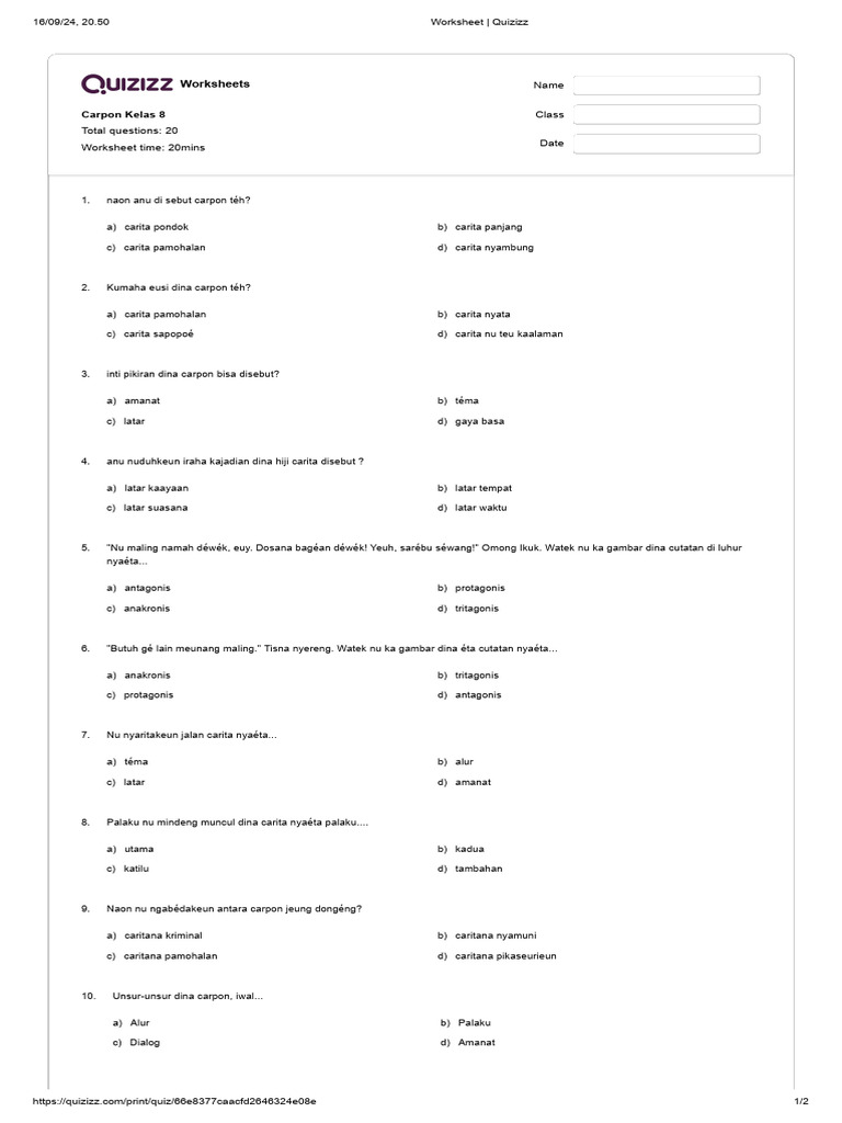 Worksheet - Quizizz | PDF