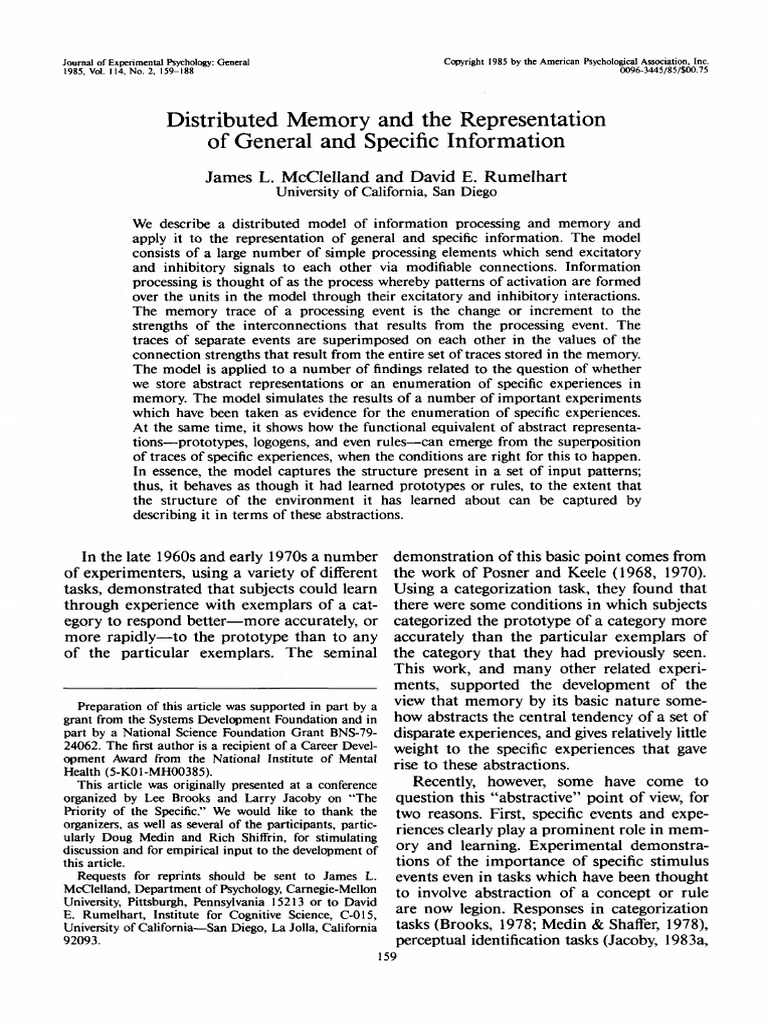 Distributed Memory and the Representation of General and Specific Information | PDF