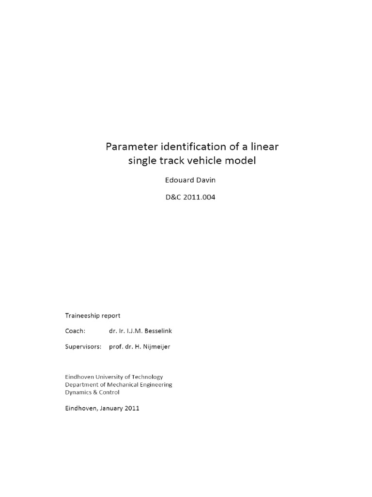 Parameter Identification of A Linear Single Track Vehicle Model - PDF | PDF