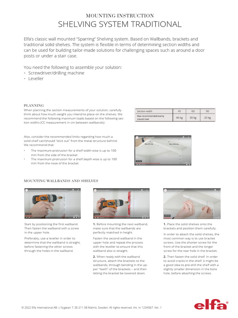 ELFA Mounting Shelving System Traditional | PDF | Screw