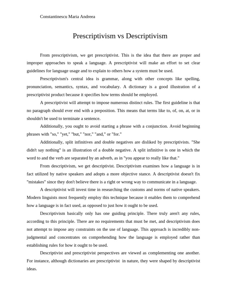 ,prescriptivism Vs Descriptivism | PDF | Linguistics | Cognitive Science