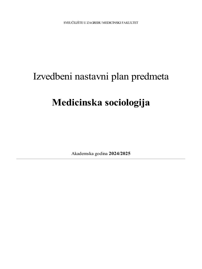 Izvedbeni Plan 2024-2025 Med - Sociologija | PDF