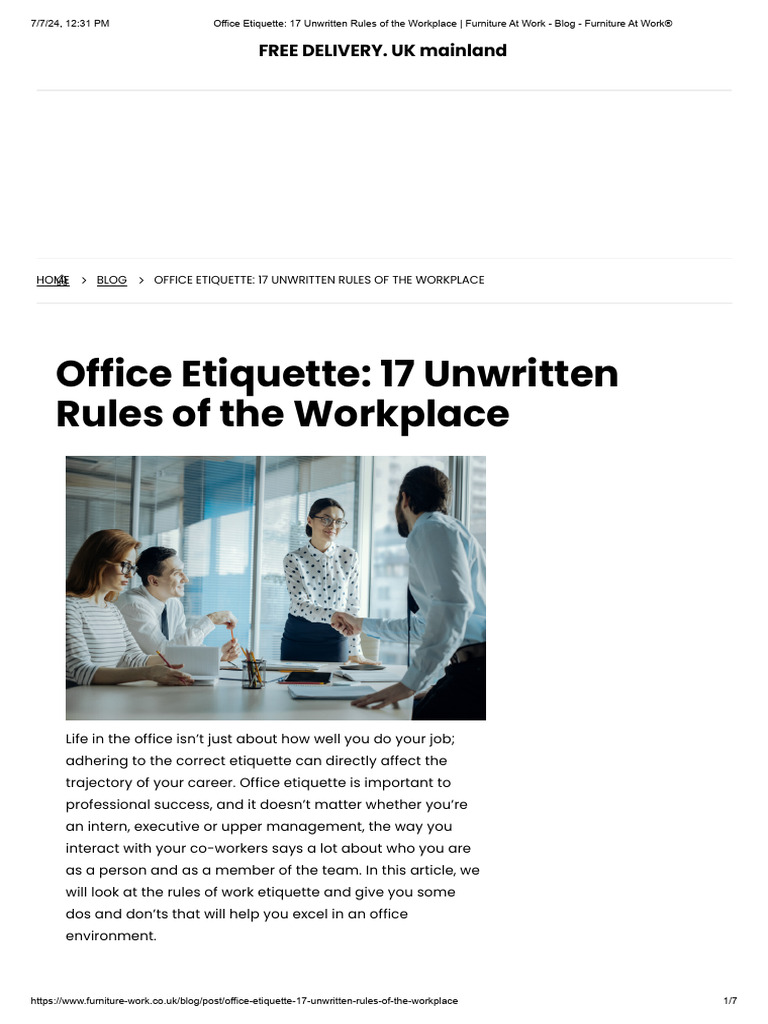 Office Etiquette - 17 Unwritten Rules of The Workplace - Furniture at ...