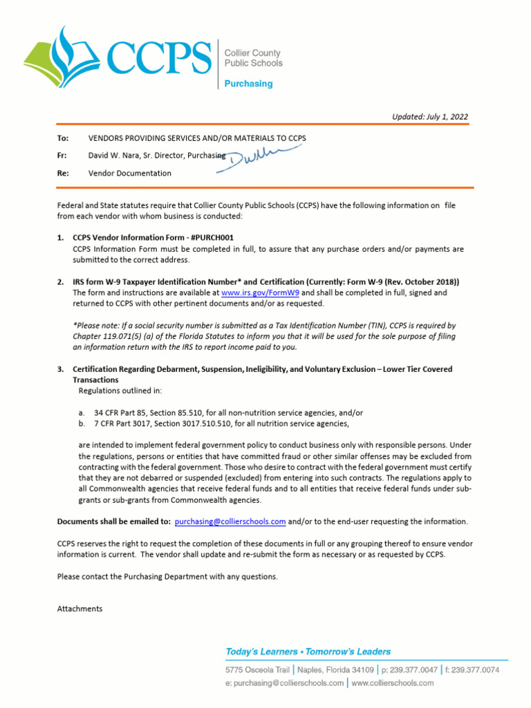 CCPS PRHS - Blank Vendor Packet | PDF